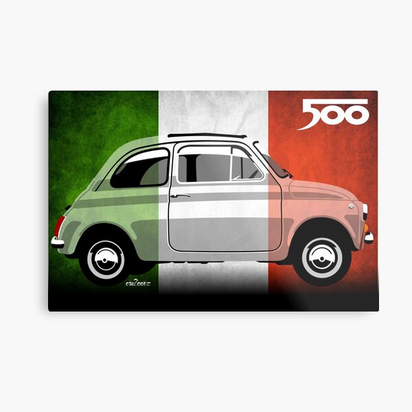 "Fiat 500 Italian flag 2" Metal Print for Sale by car2oonz | Redbubble