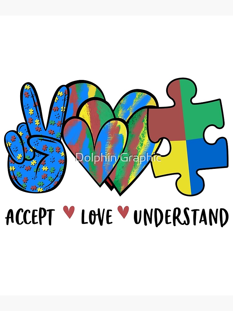 "Accept Love Understand Autism Awareness Pride with hand up Hearts ...