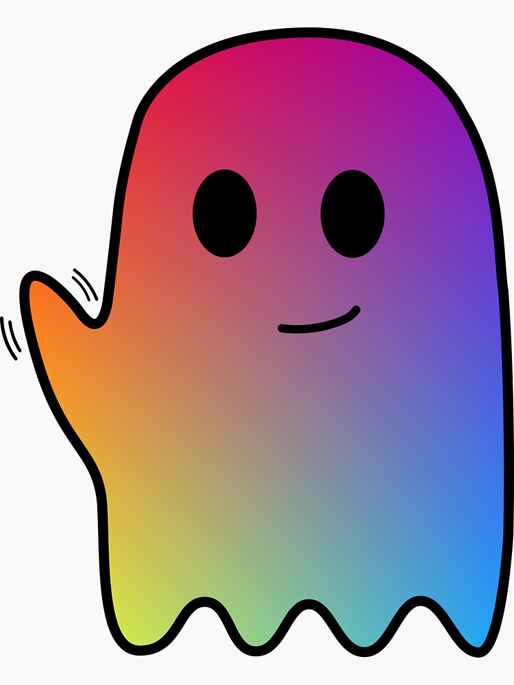 "Cute rainbow ghost waving hi" Sticker for Sale by emwing14 | Redbubble