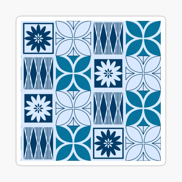 "Pasifika Marawalesi Pattern - Blue Flowers" Sticker by lolomastudio ...