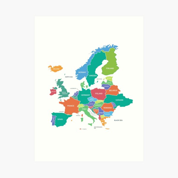 "Map of Europe Colorful" Art Print for Sale by Quetzalita | Redbubble