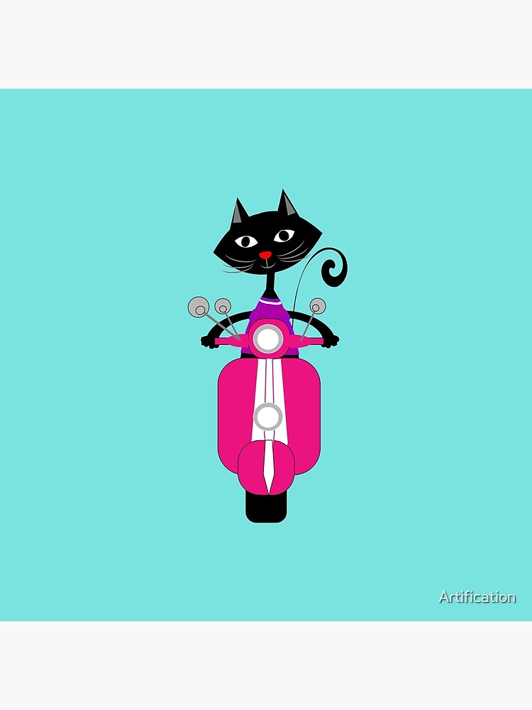 "Fun Black Cat On A Pink Retro Scooter " Throw Pillow by Artification ...