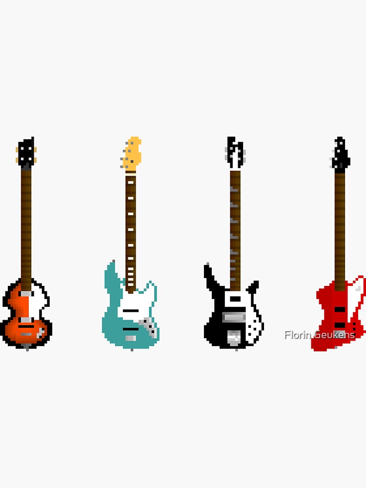 "Pixel Electric Bass Guitars" Sticker by RudolfoPixels | Redbubble