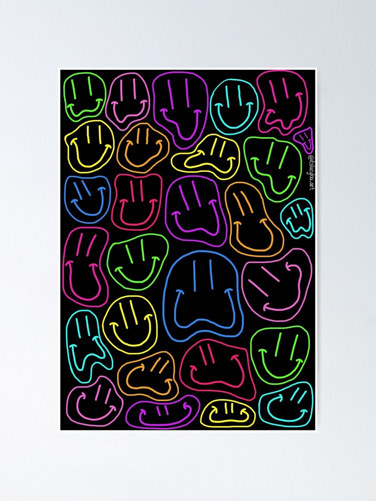 "Neon Smileys Sticker" Poster for Sale by itslucylou | Redbubble
