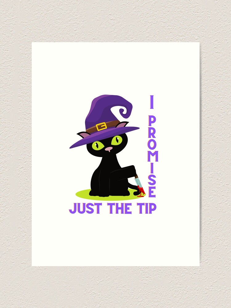 "Just The Tip I Promise, Black Cat Funny Meme" Art Print by ...