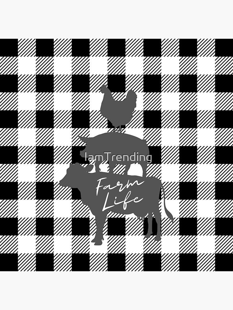 "Black and White Buffalo Plaid Farmlife Animals Farmhouse " Sticker for ...