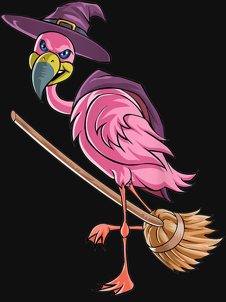 "Halloween Flamingo Scary Party Funny Broom Gift" T-shirt for Sale by ...