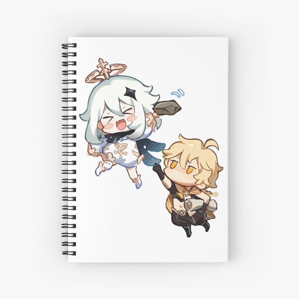 Cuaderno de espiral «Impacto de Genshin - Chibi Paimon volando con Traveller» de Krimsy | Redbubble