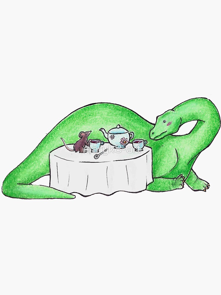 "Dinosaur Rat Tea Party" Sticker for Sale by maryk8-art | Redbubble