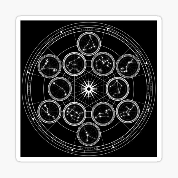 "IRISH LANGUAGE - CONSTELLATION ZODIAC WHEEL - BLACK" Sticker for Sale ...