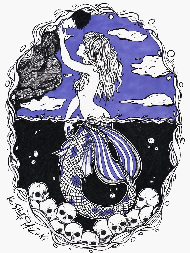 "Inktober - mermaid" Sticker for Sale by KeishokuMizuki | Redbubble
