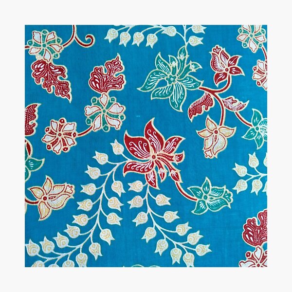 "Batik pattern with red flowers and leaves in blue background ...