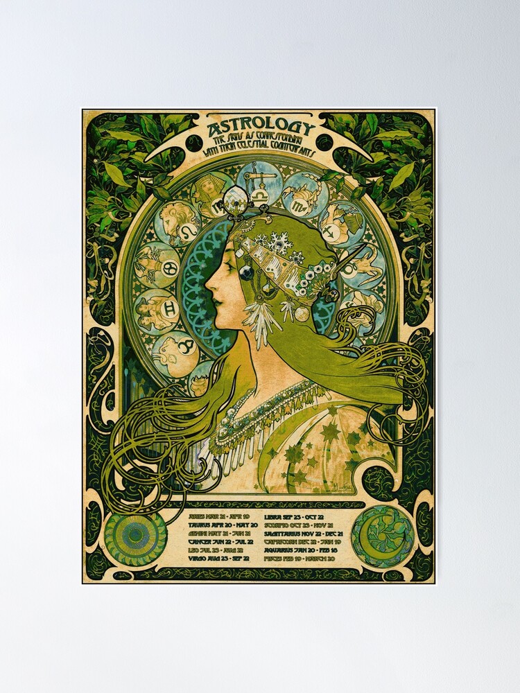 Poster for Sale avec l'œuvre « Affiche vintage d'astrologie verte ...
