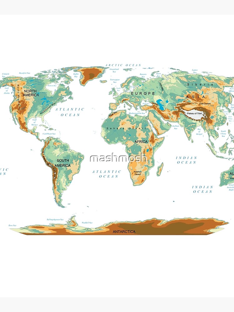 Lámina montada «mapa del MUNDO con relieve mapa topográfico del MUNDO ...
