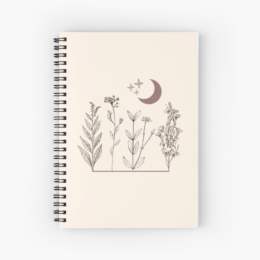 "Simple Minimalist Flower Leaves Moon Design" Spiral Notebook for Sale ...