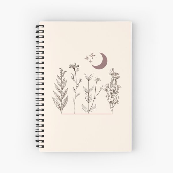 "Simple Minimalist Flower Leaves Moon Design" Spiral Notebook for Sale ...