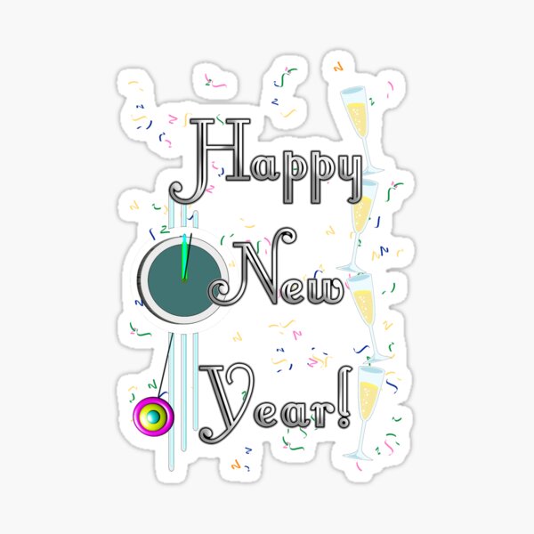 "New Years Countdown Clock and Confetti " Sticker for Sale by Gravityx9 ...