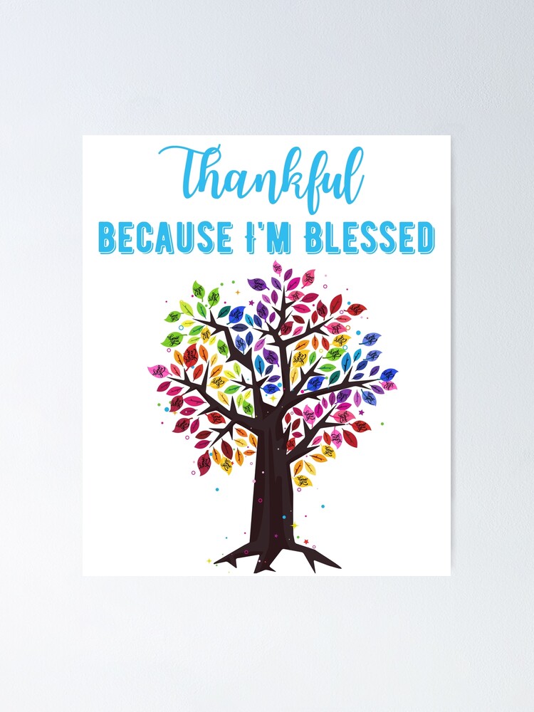 "Thankful Tree with Thank You leaves design-blue font" Poster for Sale ...