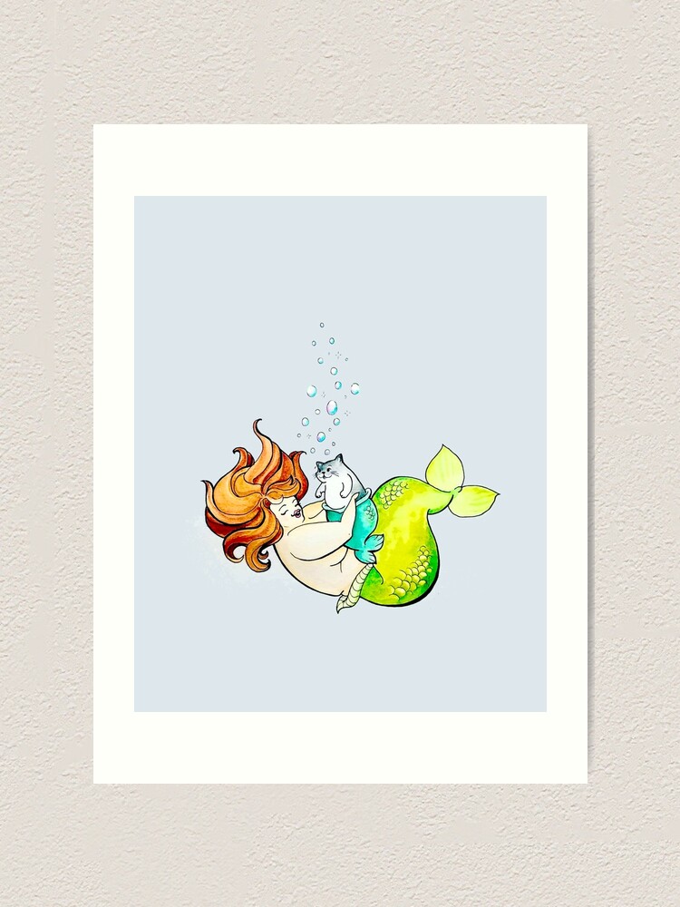"Mermaid & Merkitty" Art Print by Plumpettes | Redbubble
