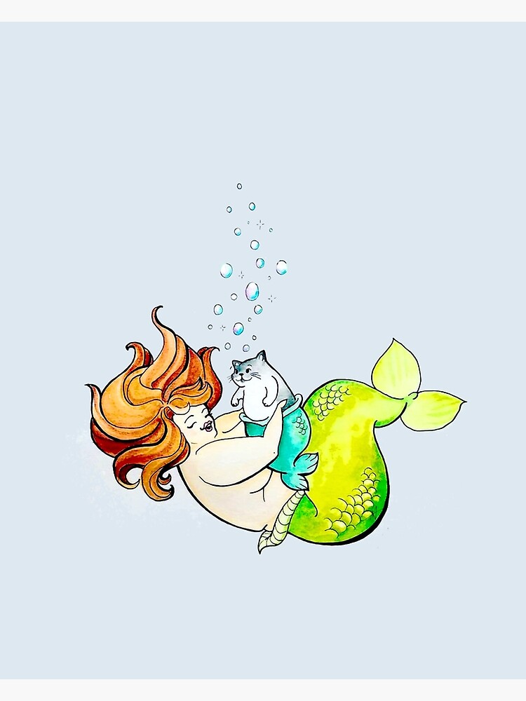 "Mermaid & Merkitty" Art Print by Plumpettes | Redbubble