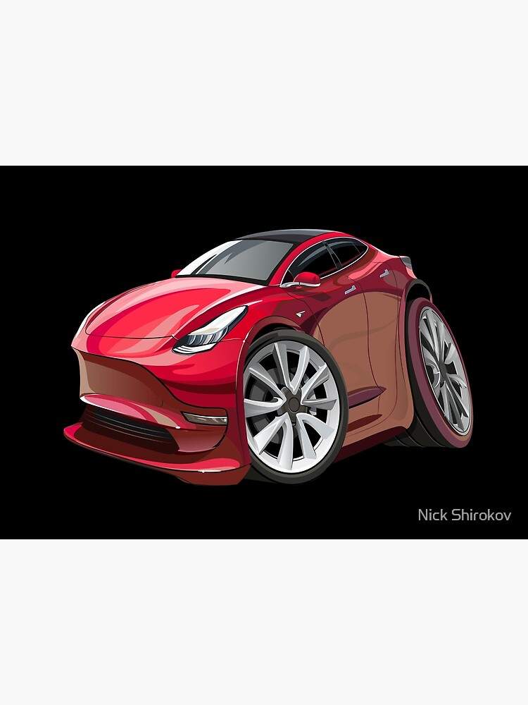 "Cartoon of Tesla Model 3" Art Print for Sale by Nickshiro | Redbubble