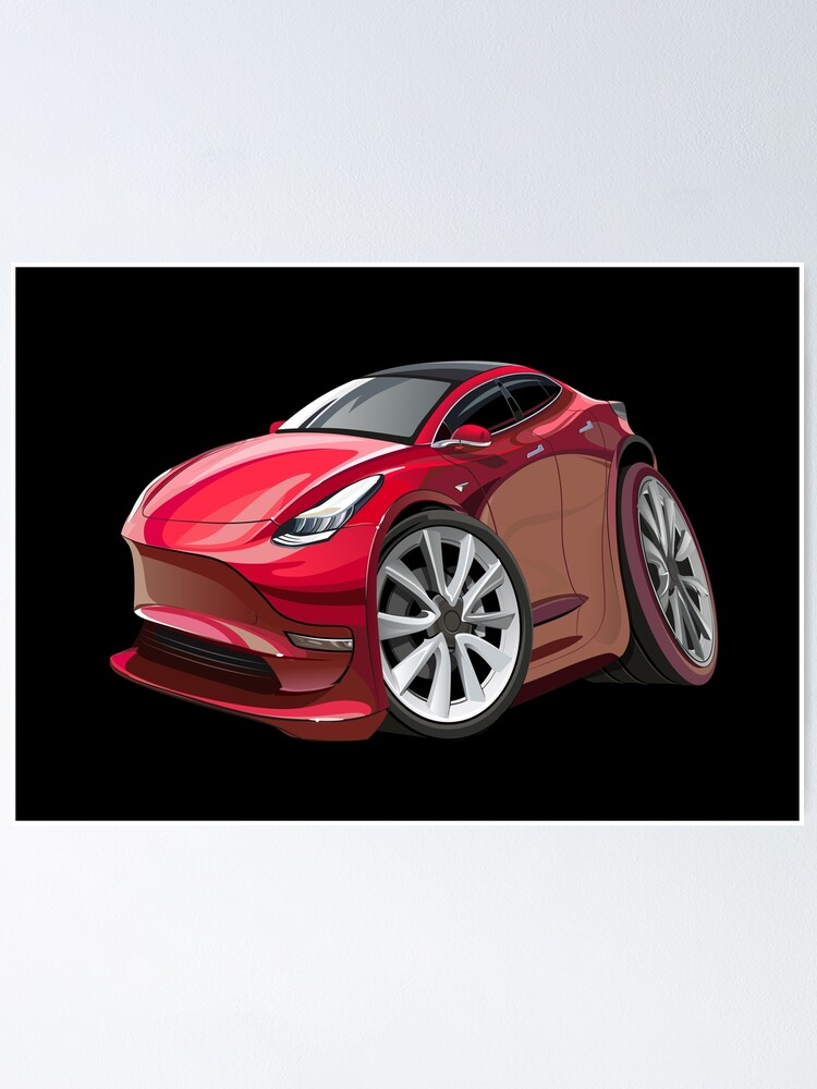 "Cartoon of Tesla Model 3" Poster for Sale by Nickshiro | Redbubble