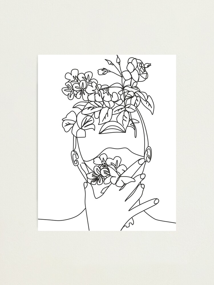 "Flower Girl Vector. One Line Drawing. Flower Line Art, One Line Art ...