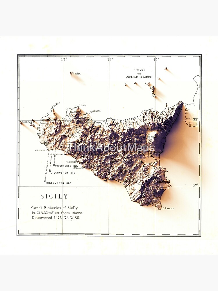 "1880 Sicily Relief Map 3D digitally-rendered" Art Print for Sale by ...