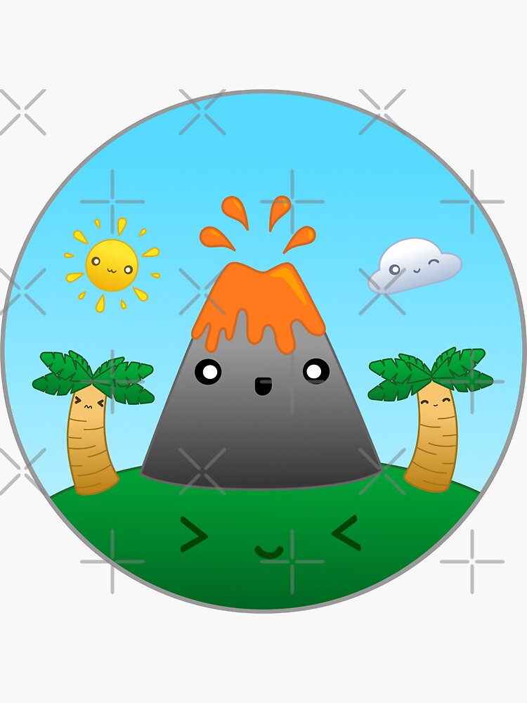 "Happy Volcano + Friends! " Sticker for Sale by AJBaird | Redbubble