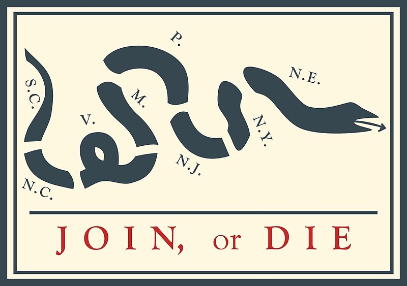 "Ben Franklin Join or Die Cartoon Poster" by linesandcolors | Redbubble