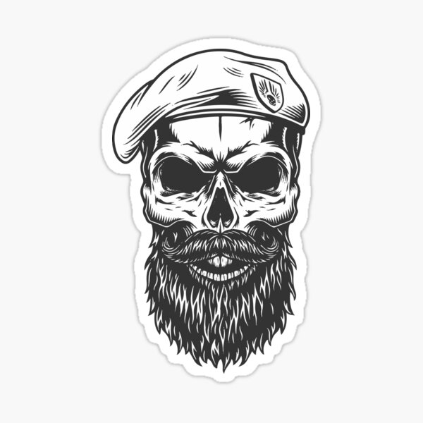 "Beret hat with beard and moustache Skull" Sticker for Sale by kanugi ...
