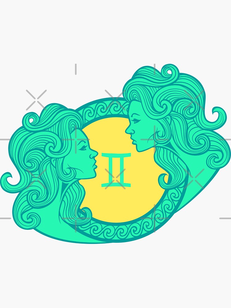 "Zodiac Star Sign: Vibrant Green and Yellow Gemini Sign" Sticker for ...