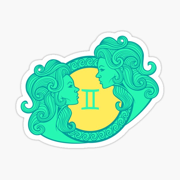 "Zodiac Star Sign: Vibrant Green and Yellow Gemini Sign" Sticker for ...