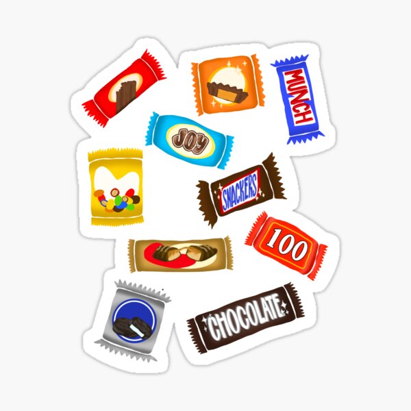 "fun size candy bar illustration" Sticker by EmiGdesigns | Redbubble