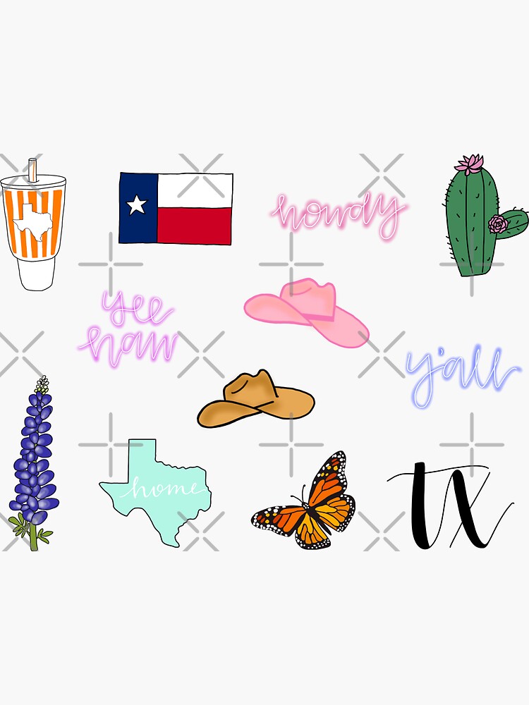 "Texas Theme Sticker Set Pack " Sticker for Sale by Breanaaortizz ...
