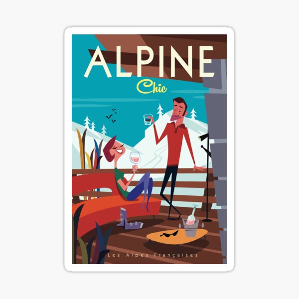 "Alpine Chic ski poster" Sticker by GAGodel | Redbubble