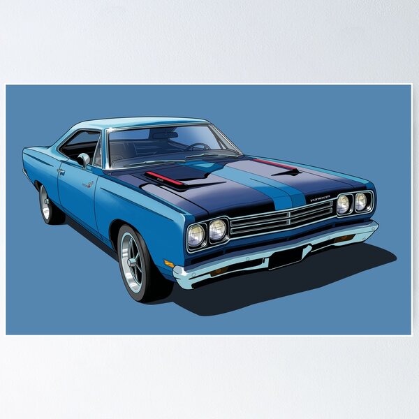 "1969 Plymouth Roadrunner in blue" Poster for Sale by candc-retro ...
