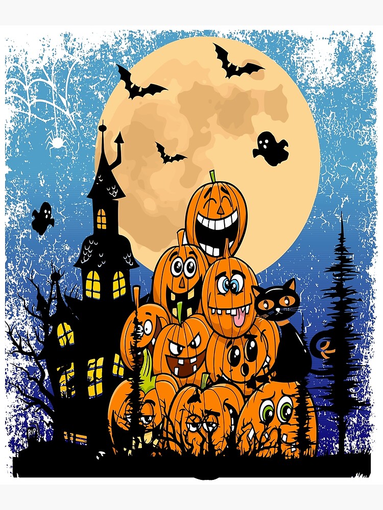 Póster «Jack-O-Lantern Casa encantada Luna en el cielo con murciélago y ...