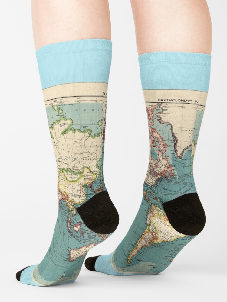 " Vintage Old Historical Detailed Blue World Map" Socks for Sale by ...