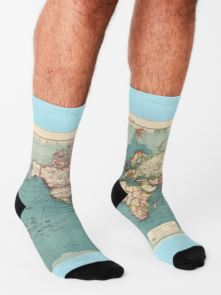 " Vintage Old Historical Detailed Blue World Map" Socks for Sale by ...