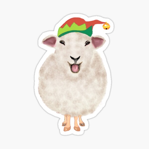 "Sheep with Elf Hat" Sticker for Sale by MANUMONY | Redbubble
