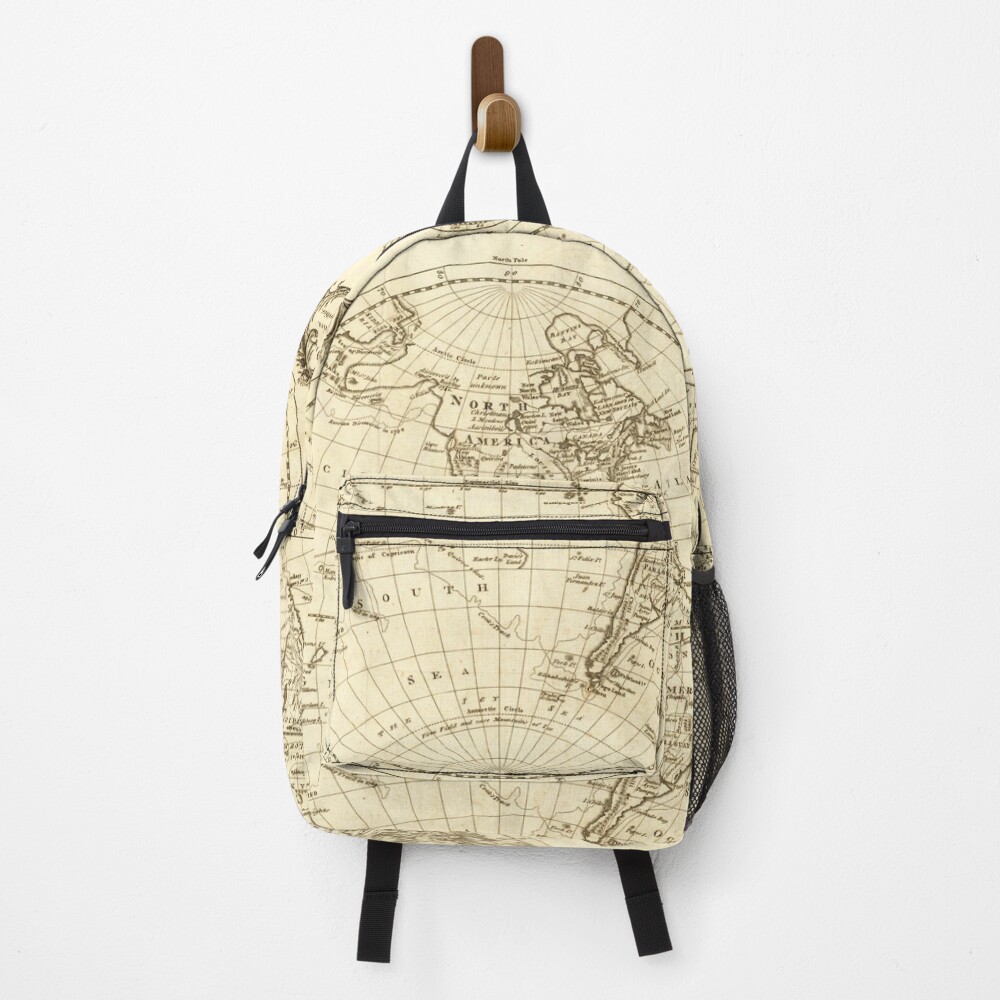 "Vintage Historical Detailed Black and White World Map" Backpack for ...