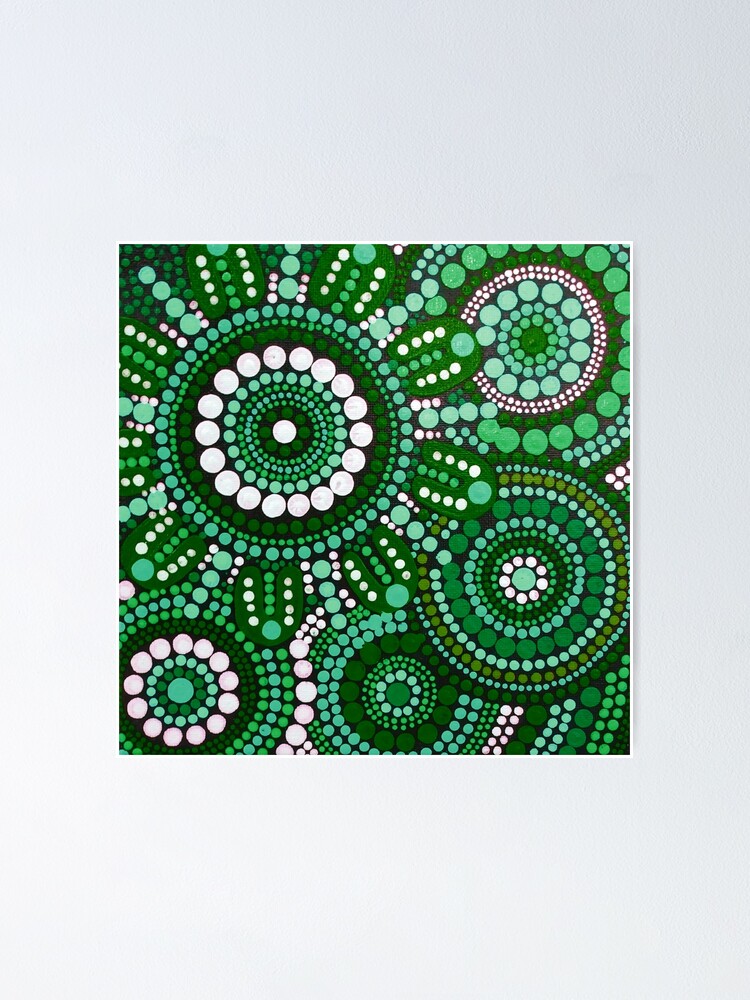 "Australian Aboriginal Art Green Pattern Family Gathering " Poster for ...