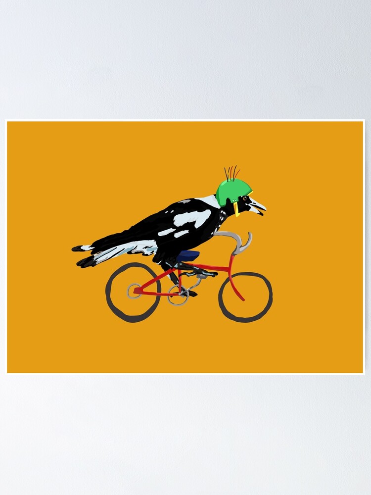 "Magpie on Bike Swoop (in Orange)" Poster for Sale by LadyRyatt | Redbubble