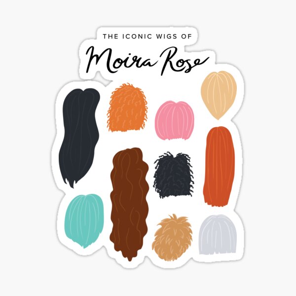 "The Iconic Wigs of Moira Rose" Sticker for Sale by sitcomshop | Redbubble