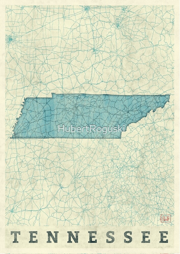 "Tennessee State Map Blue Vintage" by HubertRoguski | Redbubble
