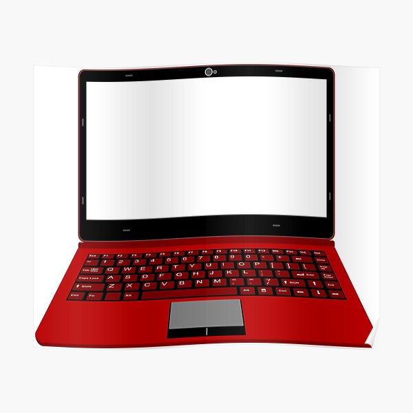 "realistic laptop vector illustration in black and red color" Poster ...