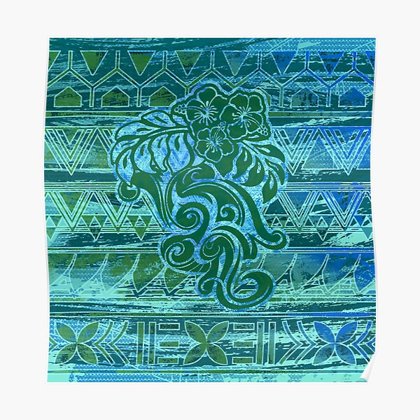 "Hawaiian Ocean Blue Tribal Abstract" Poster by sunnthreads | Redbubble