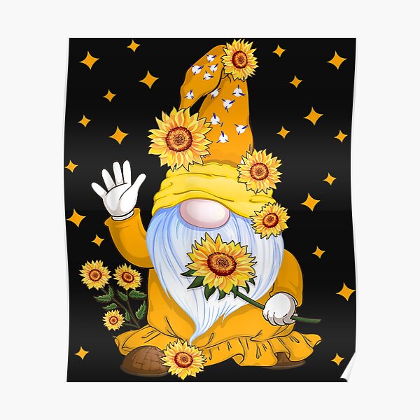"Cute Gnome with Sunflower Floral" Poster for Sale by Prestimonico ...