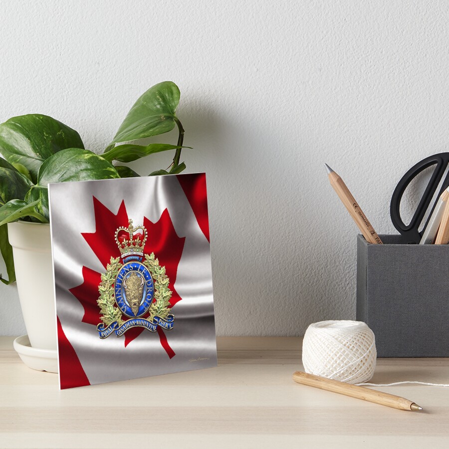 "Royal Canadian Mounted Police - RCMP Badge over Waving Flag" Art Board ...